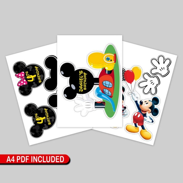 Mickey Mouse Cake Topper Customizable Name And Age Pdf A4 Designs4celebrate